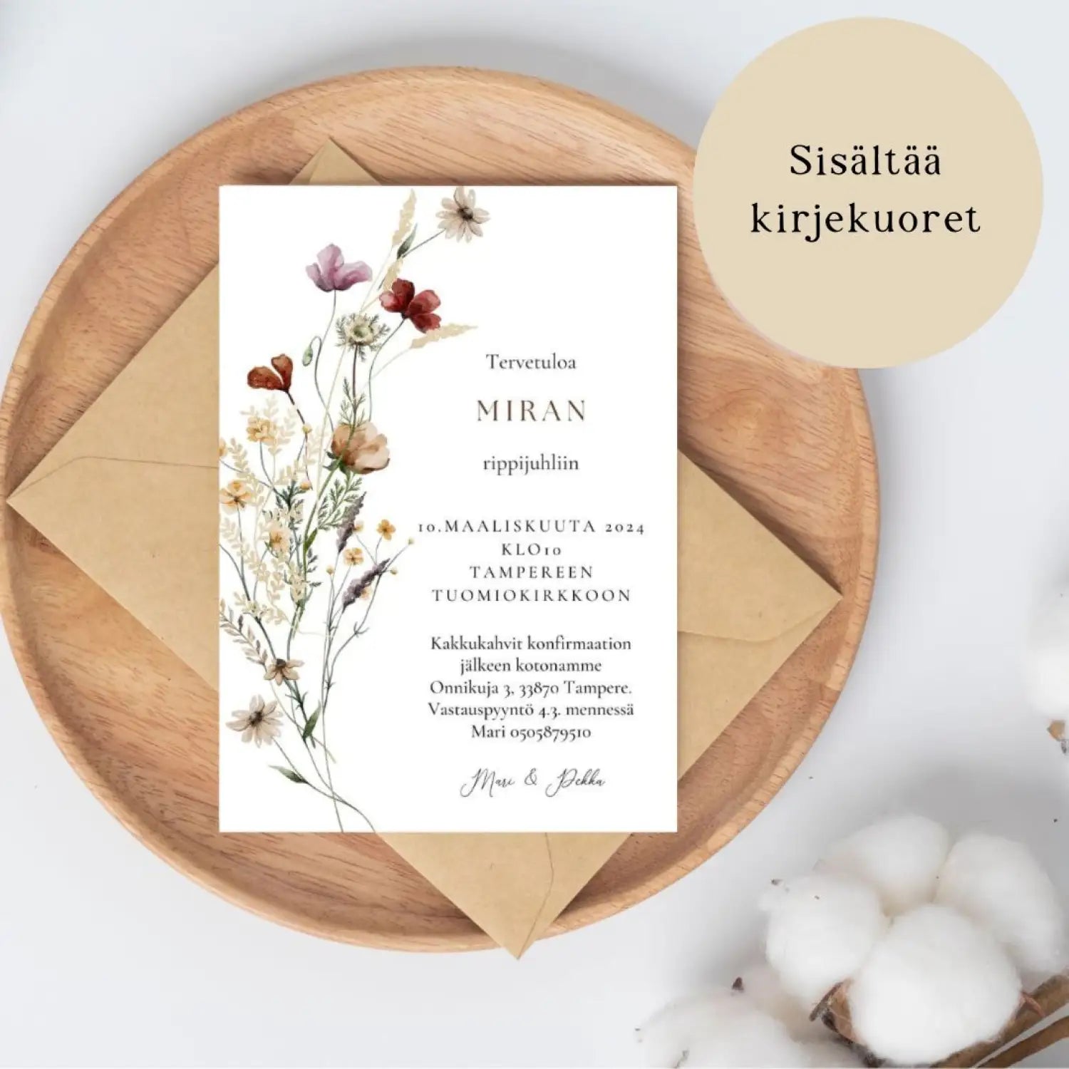 KUTSUKORTTI rippijuhliin - hempeitä niittykukkia – Decopaja